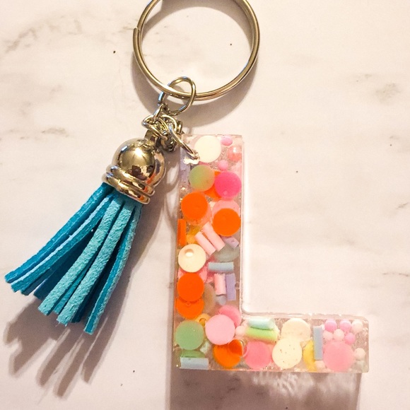 Accessories | Multicolored Sprinkle Resin Letter L Keychain | Poshmark